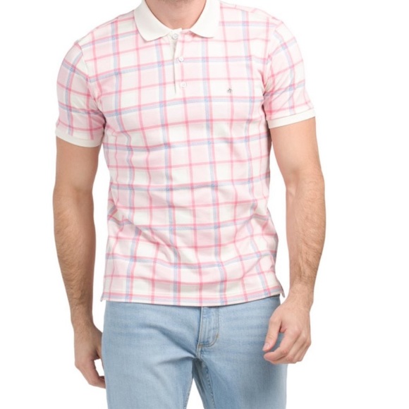 rag & bone | Shirts | Rag Bone Pink Pima Cotton Plaid Interlock Polo ...